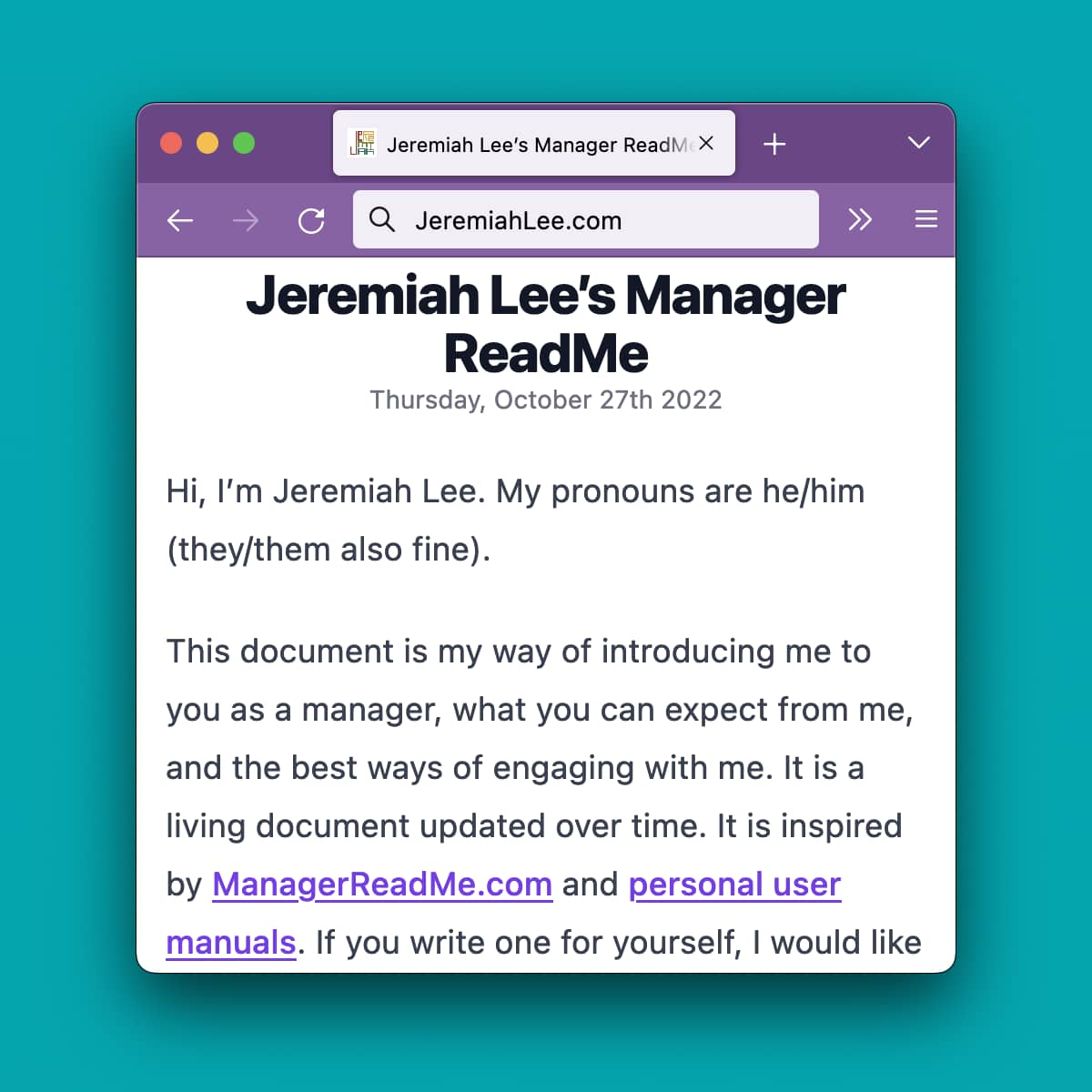 Jeremiah Lee’s Manager ReadMe